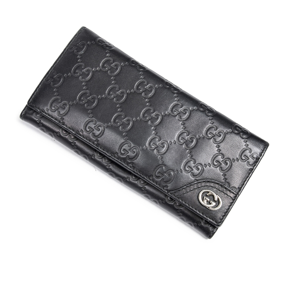 Gucci | Bags | Gucci Gg Long Flap Wallet In Black Guccissima Leather ...